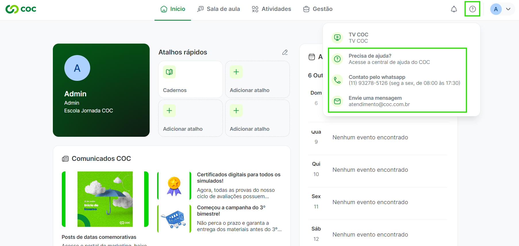 Como acessar os canais de ajuda da plataforma? – COC